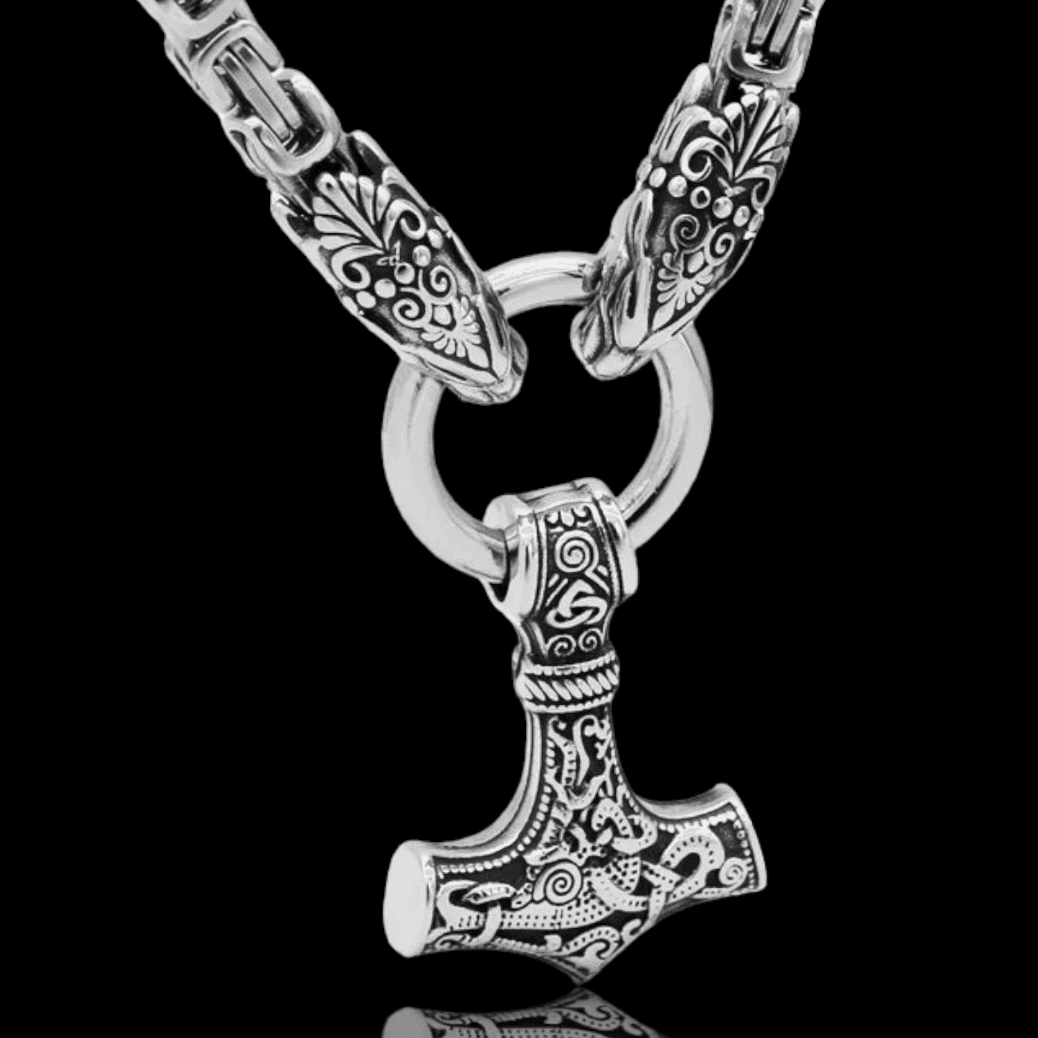 Thor's Roar Mjølnir Halskjede - Vikingamulett med tigerhoder – VillainsWear